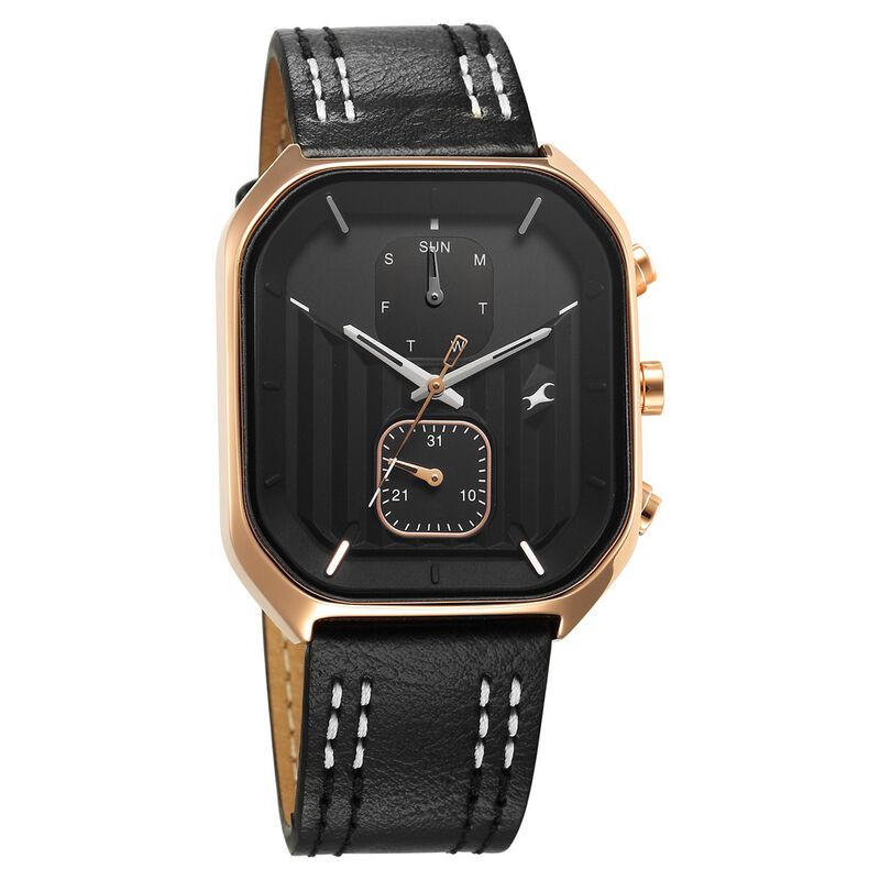 Fastrack 3270WL01 Fleek Quartz Multifunction Black Dial Leather Strap ...