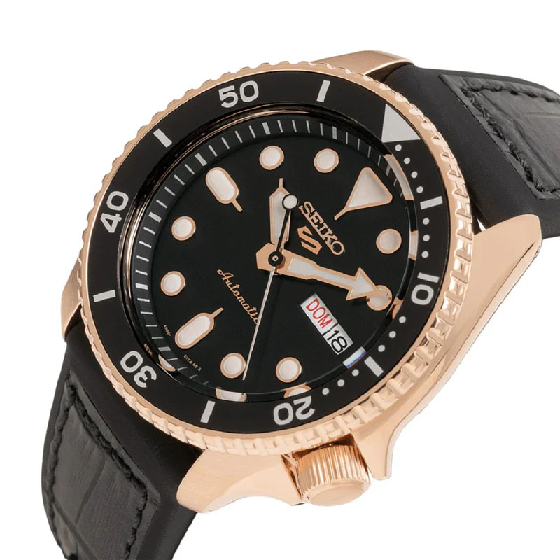 Seiko SRPD76K1 5Sports Black Dial Leather Strap Automatic Men's Watch ...